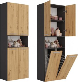 Koupelnový sloupek se 2 koši na prádlo NEL 2K DK antracit/dub artisan