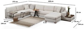 Rohová sedačka se stolkem Bellona 428 cm béžová - levá