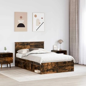Rám postele s čelo Kouřový dub 135 x 190 cm Kompozitní dřevo 3407890