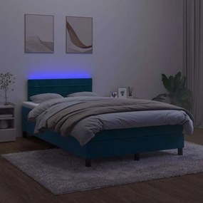 Box spring postel s matrací a LED tmavě modrá 120x200 cm samet 3134457
