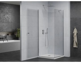 Mexen Pretoria sprchový kout s otočnými dveřmi 90 x 90 cm, Průhledné, Chromovaná + sprchová vanička Flat