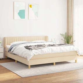 Box Spring Postel S Matrací Textil Krémová Svislé pruhy 160 x 200 cm