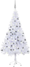 vidaXL Umělý vánoční stromek s LED a sadou koulí 120 cm 230 větviček [3077573] Barva: Bílo-šedá