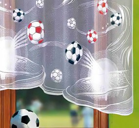 Forbyt Dětská kusová záclona VIKTOR barevné fotbalové míče na bílé, výška 150 cm x šířka 300 cm (na okno)