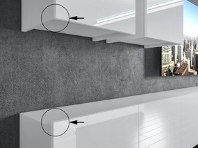 Obývací stěna Belini Premium Full Version  bílý lesk
 / šedý antracit Glamour Wood+ LED osvětlení Nexum 40