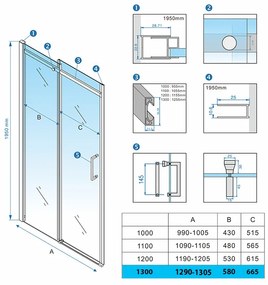 BPS-koupelny Posuvné sprchové dveře HYD-PD09D 130 kartáčovaná ocel/transparent pro instalaci do niky - bez vaničky