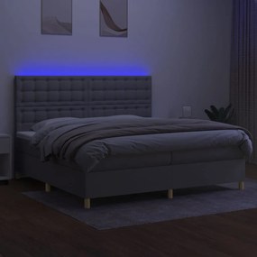 Box spring postel s matrací a LED světle šedá 200x200 cm textil 3135781