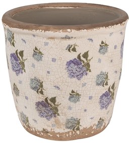 Béžový keramický obal na květináč s květy hortenzie Lilla M - Ø14*13 cm