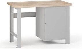 Dílenský pracovní stůl G7, buková spárovka, 1200 x 685 x 840 mm, 1x skříňka, šedá