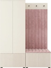 Předsíňová stěna RAYO 1 s čalouněnými panely, 140 cm, kašmír/ světle růžová