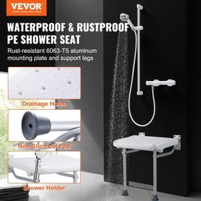 skládací sedátko do sprchy PE 39,9 × 37,6 cm nástěnná sprchová lavice 226,8 kg