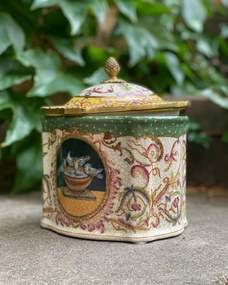 Bronzová porcelánová krabička / dóza s ptáky