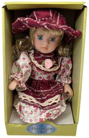 Dini Porcelánová panenka 20 cm, šaty zeleno-růžičkové, blond