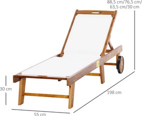 Lehátko Relaxační lehátko Zahradní lehátko Zahradní nábytek nastavitelný Akáciové dřevo Textil Přírodní+bílá 198 x 55 x 30-88,5 cm