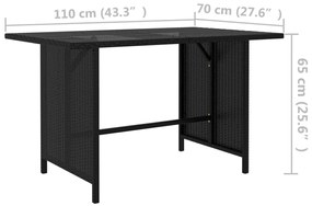 vidaXL Marketos Zahradní jídelní stůl černý 110 x 70 x 65 cm polyratan