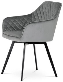 AUTRONIC Jídelní židle, potah šedá sametová látka, kovové nohy, černý matný lak