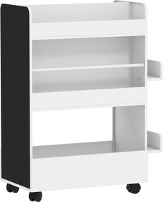 AIYAPLAY dětský regál na knihy na kolečkách, úložný prostor na knihy pro děti 3–8 let s tabulí, 66,5x32,5x86,5 cm, bílá