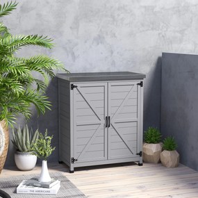 Outsunny Zahradní skříňka, venkovní skříňka s pracovním povrchem, skříňka na nářadí, masivní dřevo, ocel, 79Š x 43H x 92V cm, šedá