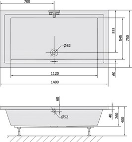Polysan DEEP 140 x 75 x 26 cm 72948 sprchová vanička s konstrukcí