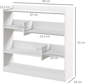 HOMCOM Knihovna s Úložným Prostorem rozměr 90Š x 24H x 91V cm 4 Úrovně 3 Zadní Panely Dřevovláknité Desky Bílá | Aosom