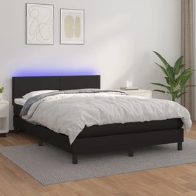 Box spring postel s matrací a LED černá 140x200 cm umělá kůže 3134105