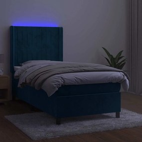 Box spring postel s matrací a LED tmavě modrá 90x190 cm samet 3139659