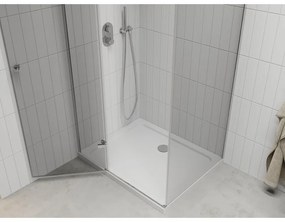 Mexen Roma sprchový kout s otočnými dveřmi 120 x 80 cm, Průhledné, Chromovaná + sprchová vanička Flat - 854-120-080-01-00-4010