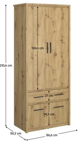 Kondela Skříň 4D1S/50, dub artisan, AIRON