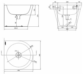 NOFER Závěsné umyvadlo bez otvoru pro baterii 360x270x360 mm, nerez mat 13036.C.S