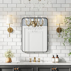 HOMCOM Zrcadlo do koupelny 60x80 cm, dekorativní zrcadlo s kovovým rámem a snadnou instalací na stěnu do obývacího pokoje a předsíně