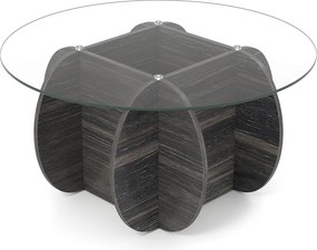 Costway Φ89 cm Kulatý konferenční stolek s deskou z tvrzeného skla a podnoží