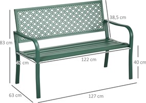 Zahradní lavice HOMCOM s nosností 280 kg, tmavě zelená, 127x63x83 cm, odolná proti povětrnostním vlivům a stabilní, ideální na terasu a zahradu |