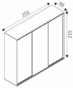 MARIDEX SKŘÍNĚ Šatní skříň - PENELOPA 255 se zrcadlem, matná bílá