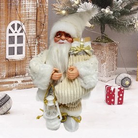 Vánoční dekorace, zpívající a tančící Santa Claus držící lucernu a nosící dárky, 36cm