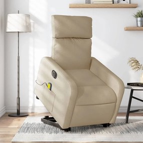 Elektrické zvedací masážní polohovací křeslo krémové textil 3206734