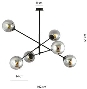 Lustr na tyči LINEAR 6xE14/10W/230V černá/šedá