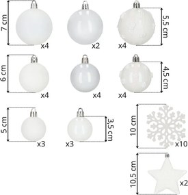 Vánoční baňky bílé mix - 5/6/7 cm sada 40ks, vánoční ozdoby