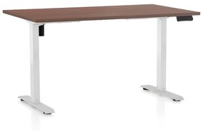Výškově nastavitelný stůl OfficeTech B, 140 x 80 cm, bílá podnož, ořech