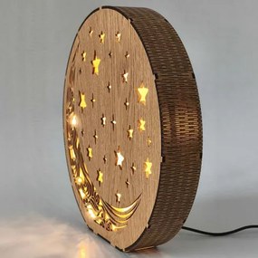 Dřevěná LED stolní lampa Měsíc a hvězdy – Noční lampa| SENTOP LED0612
