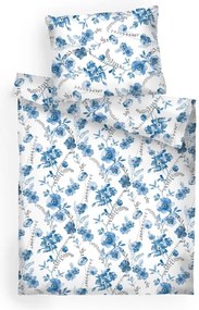 Dadka Povlak na polštář flanel Kvítí modré na bílém  70x90 cm