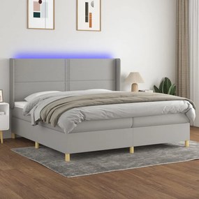 Box spring postel s matrací a LED světle šedá 200x200 cm textil 3138821