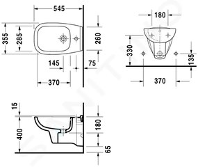 DURAVIT - D-Code Závěsný bidet, 355x545 mm, otvor pro baterii, bílá (22571500002)