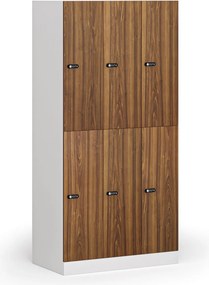 Šatní skříňka S1 s úložnými boxy, 6 boxů, 1850 x 900 x 500 mm, demont, mechanický kódový zámek, laminované dveře, ořech