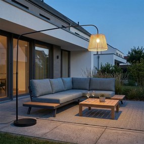 Japandi venkovní stojací lampa černá s béžovým lanovým stínidlem IP44 - Arc Jayla