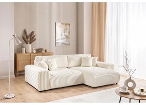 Krémová manšestrová rozkládací/s úložným prostorem rohová pohovka (pravý roh) Sarina – Ropez