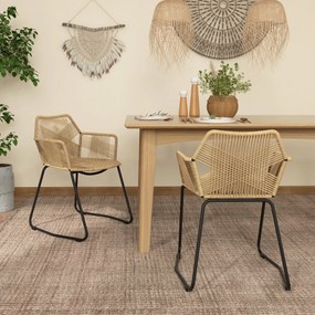 HOMCOM Sada 2 jídelních židlí, ratanový design, bohémský styl, ocelová základna 56 x 59 x 74 cm | Aosom