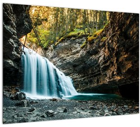 Skleněný obraz lesního vodopádu (70x50 cm)