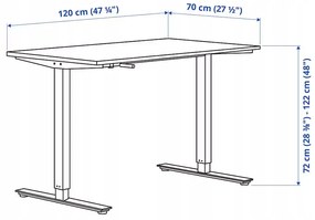IKEA TROTTEN Psací stůl nastavitelný, výška bílá 120 x 70 cm