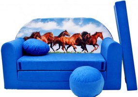 Dětská pohovka modrá koně