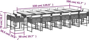 17dílný zahradní jídelní set s poduškami hnědý polyratan 3211425